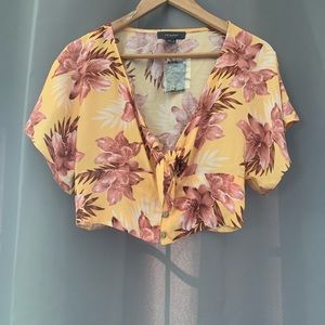 Primark | Tops | Yellow Crop Blouse With Peach Flowers Design | Poshmark